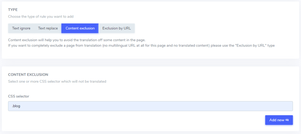 Exclude content from translation with CSS selector