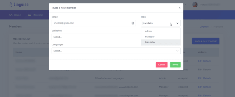 Translation access with Admin, Manager and Translator roles