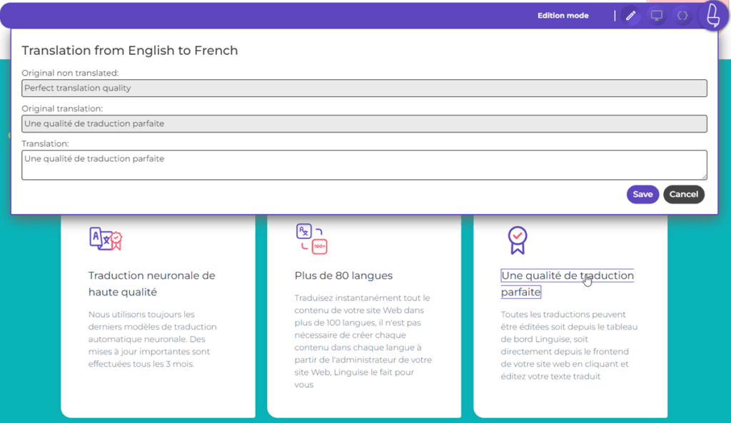 Linguise automatic translation service for websites