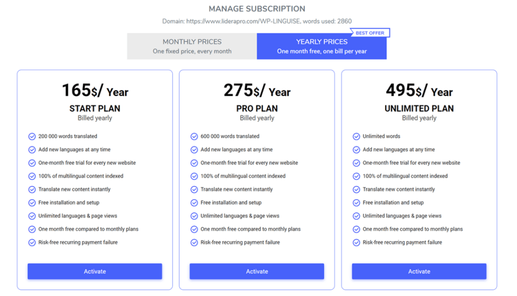 How to activate a Linguise subscription
