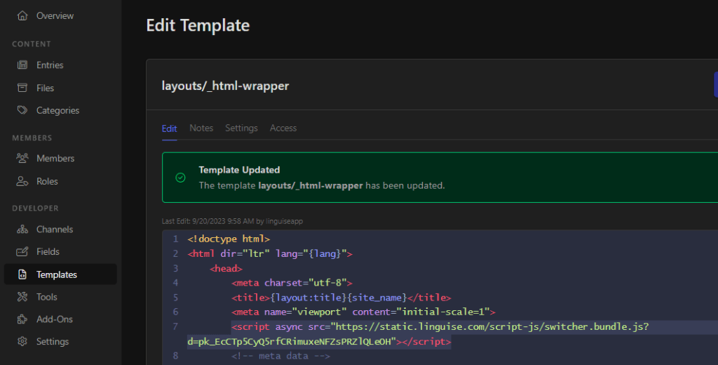 Install Linguise automatic translation on ExpressionEngine
