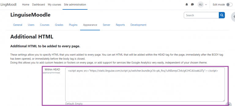 How to setup a language switcher on Moodle