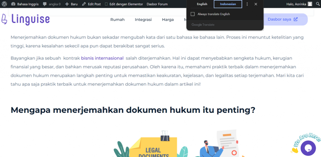 How to translate website from English to Indonesian
